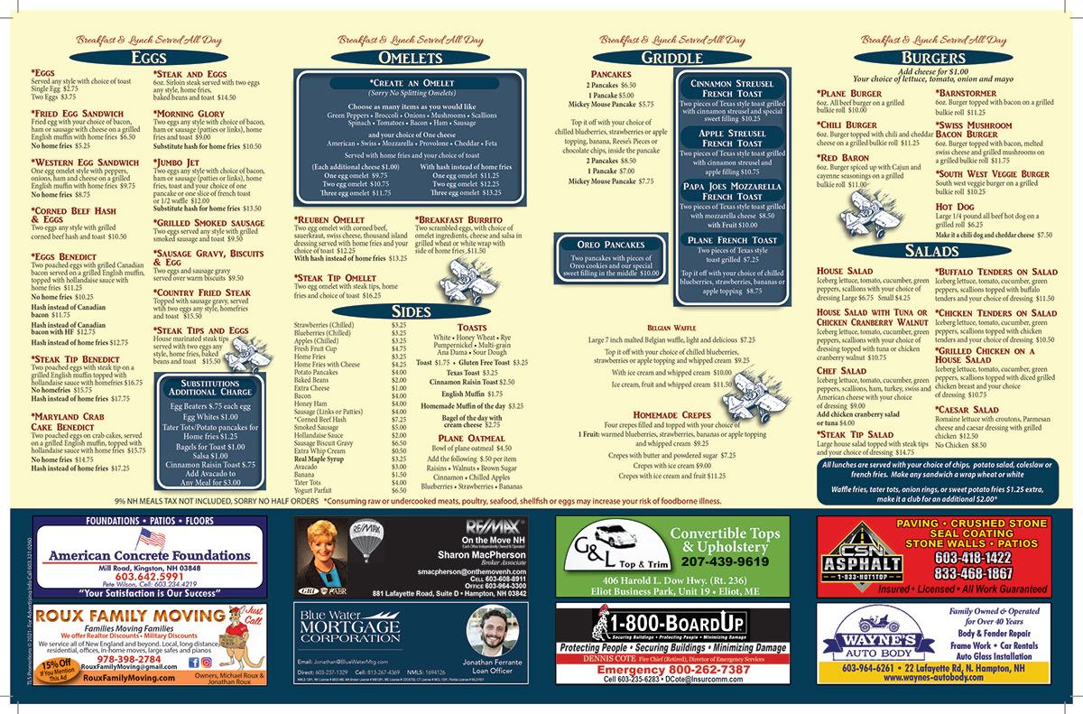 The Airfield Cafe - Menu