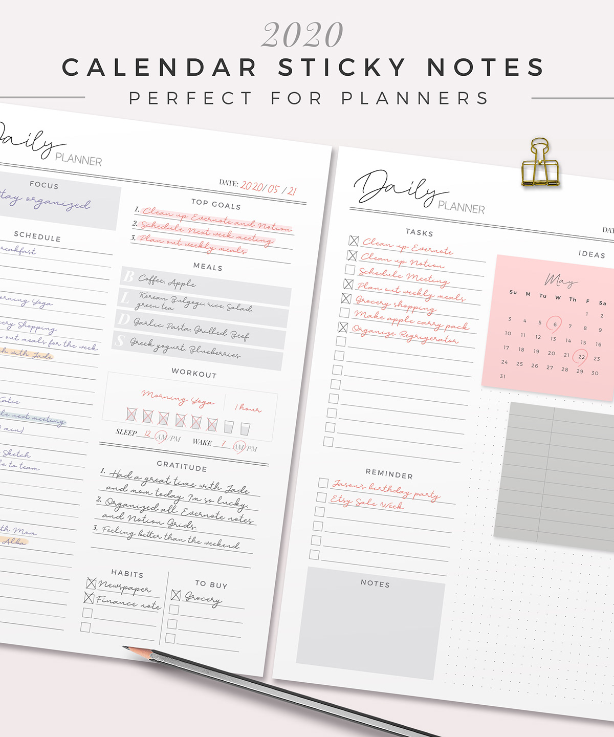 Paperly Planners - Beautiful, Productive. - 2020 Calendar Sticky Notes