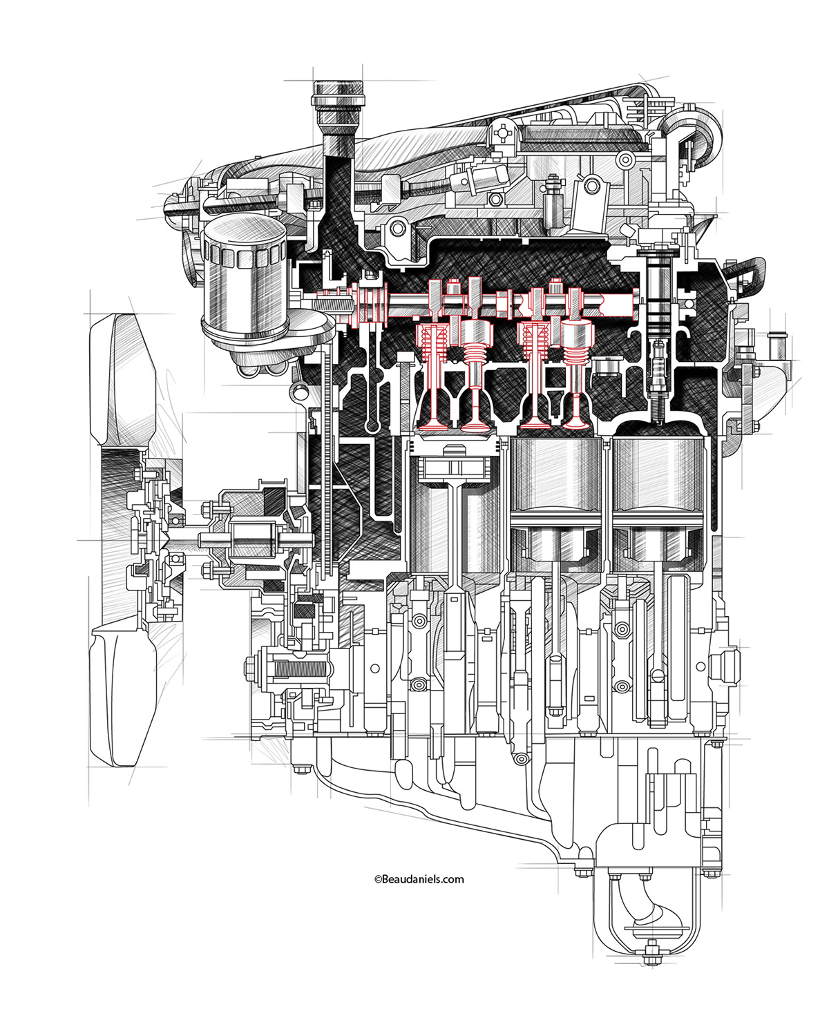 Beau and Alan Daniels illustration portfolios. - Cutaway Automotive Engines