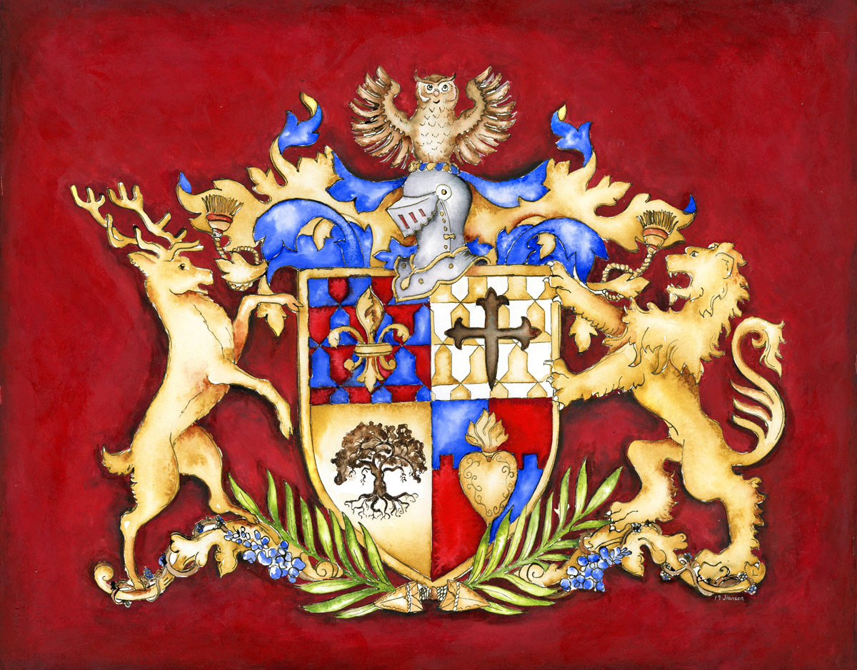 Hand painted family crests by Jamie Hansen - Grey and Silver Family Crest