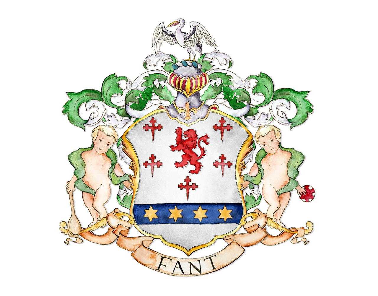 Hand painted family crests by Jamie Hansen